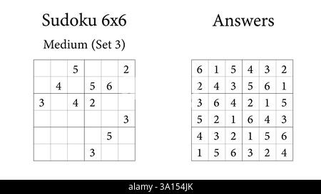 Sudoku Puzzle 6x6 Medium Set 2 with Answers, Fun Brain Training Game ...