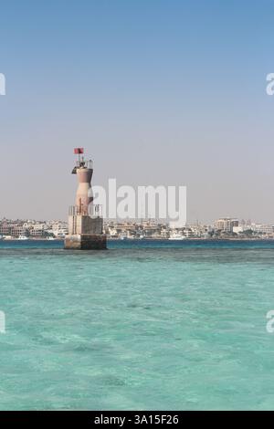 Navigational sign on the dangerous underwater at Red Sea, Hurghada ...
