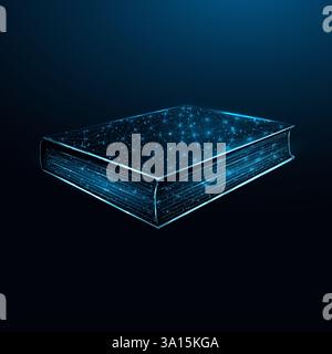 Book. Education concept with glowing low poly book on dark blue ...