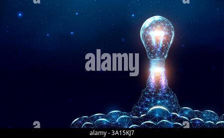 Bulb launch, wireframe polygonal style. Internet technology network ...