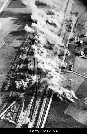 Aerial view of an attack on a railroad line in Bessarabia in the ...
