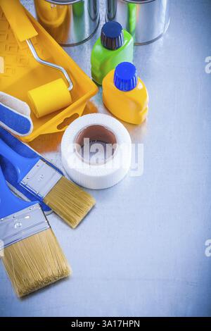 Composition of paint objects on metallic background construction ...