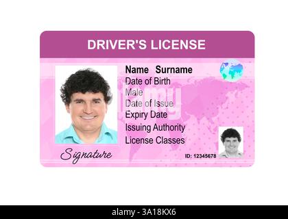 Driver's license with photo of man and world map illustration isolated ...