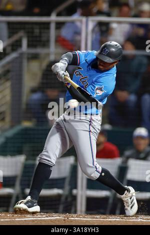 Miami Marlins shortstop Xavier Edwards rounds the bases on a triple in ...