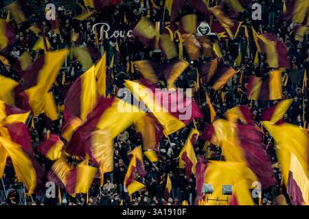 AS Roma's flags during the Europa League round of 16 football match ...