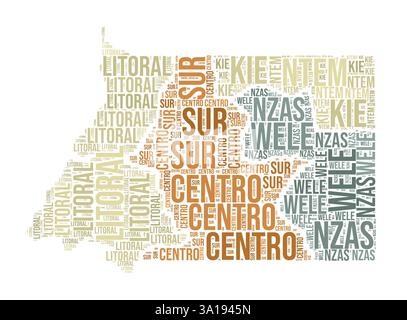 Equatorial Guinea shape. Country word cloud with region division ...