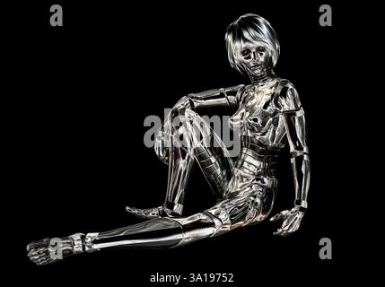 3D illustration female cyborg on techno background Stock Photo - Alamy