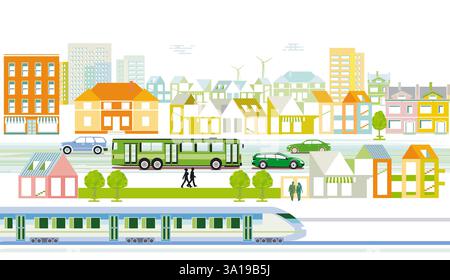 City overview with traffic and houses, information illustration Stock ...