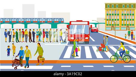 Pedestrians on the crosswalk, illustration Stock Photo - Alamy