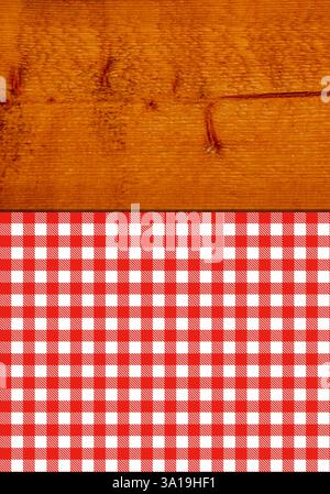 Red and White chequered tablecloth on wooden table Stock Photo - Alamy