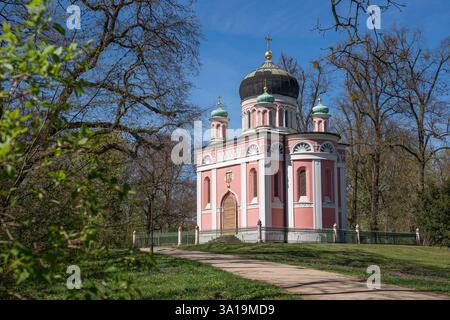 Historic buildings in downtown Potsdam against blue sky, Brandenburg ...