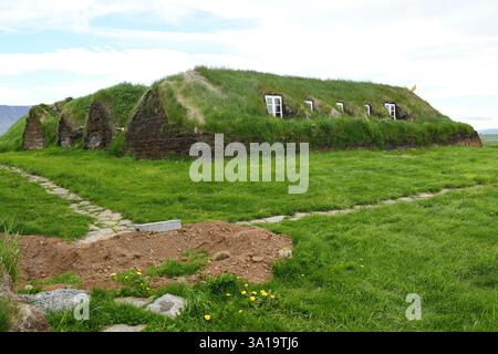 peat houses in with grass roofs in open-air museums Glaumbaer, Iceland ...
