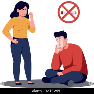 A worried woman gestures towards a smoking man, highlighting health ...