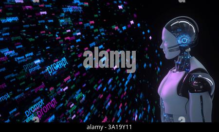 Humanoid robot with a lot of prompts. 3d illustration Stock Photo - Alamy