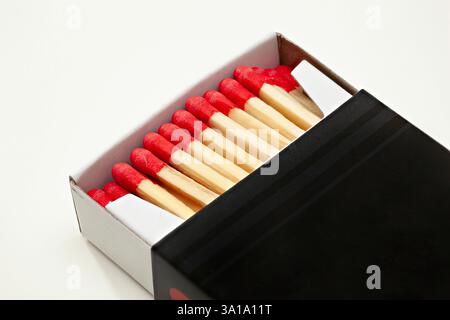 Open cardboard matchbox filled with matches on a white background. Flat ...