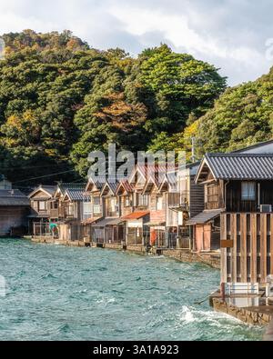 Beautiful fishing village of Ine in the north of Kyoto. Funaya or boat ...