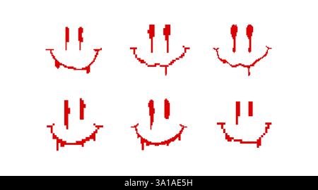 Pixelated red distorted smiley faces abstract glitch horror digital ...