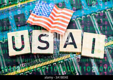 Letters form the lettering US AI on computer chips, symbolic photo for ...