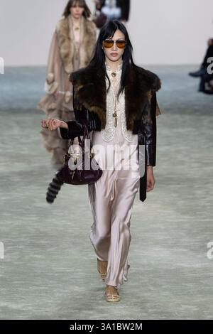 Model Sora Choi walks on the runway at the Courreges fashion show ...