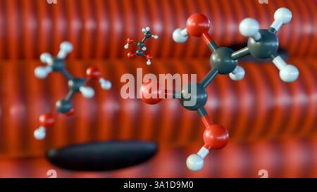 3d rendering of lactic acid molecules and skeletal muscle. The ...