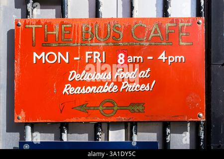 The sign for The Bus Cafe, Waterloo Bus Garage, Cornwall Road,, London ...