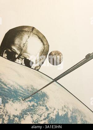 Conceptual collage art of a skull looking onto planet earth Stock Photo ...