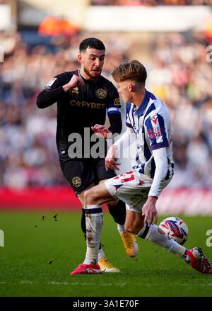 Isaac Price of West Bromwich Albion and Ebou Adams of Derby County are ...