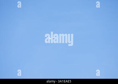 an Airbus A380 quad engine jet liner aircraft in deep blue sky Stock ...
