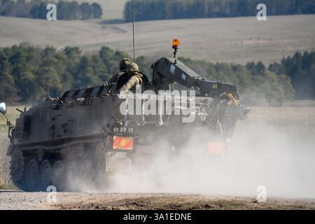 British army FV434 mechanized Armoured Repair Vehicle in motion on a ...