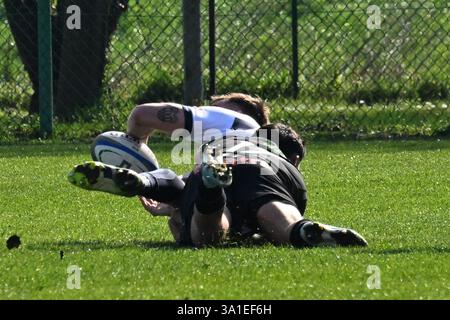 Padova, Italy. 08th Mar, 2025. Action of tackling during the match ...