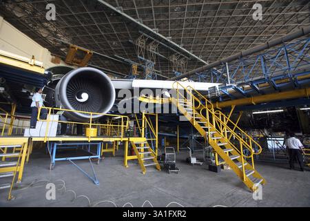 Boeing 747-400 parked for maintenance and repair at the hanger based in ...