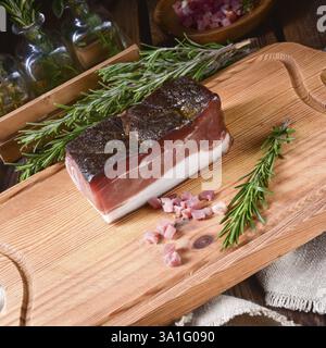 Typical South Tyrolean snack with country bacon, salami and aged ...
