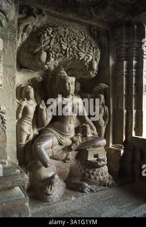 Ruined statue in Ellora cave 32, district Aurangabad, Maharashtra ...