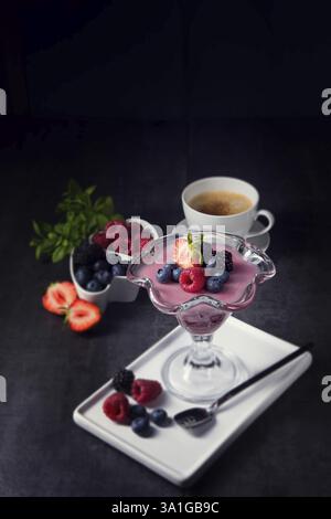 delicious pudding with wild berry Stock Photo - Alamy