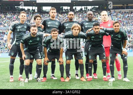 Seattle Sounders FC pose for the traditional prematch photo before an ...