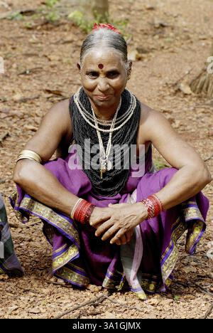 Tribal old women at Mankon village, district north Kanara, Karnataka ...