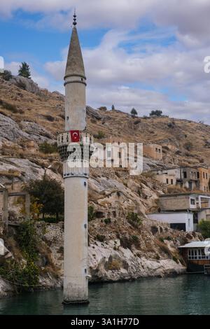 Turkey, Turkiye. Partially Submerged Halfeti and Minaret of Batik ...