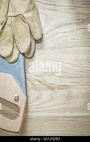 Sharp handsaw wooden planks on wood board construction concept Stock ...