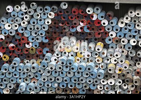 Empty color cans kept in scrap yard in Bombay Mumbai, Maharashtra ...
