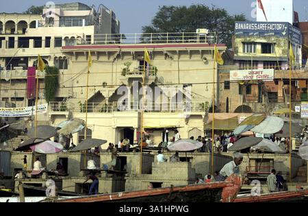 View of a temple at bank of river, Varanasi, Uttar Pradesh, India, Asia ...