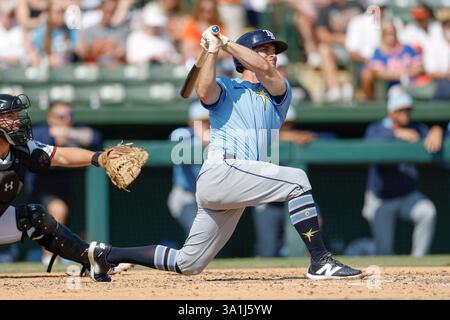 Tampa Bay Rays' Jake Mangum celebrates after his hit against the ...