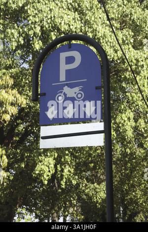 Sign board for parking motor cycles ; Panjim ; Panji ; Goa ; India ...