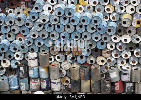 Empty color cans kept in scrap yard in Bombay Mumbai, Maharashtra ...