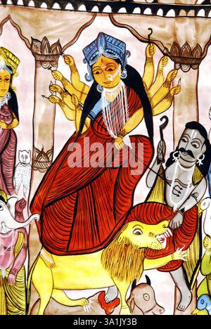 India: The Hindu Goddess Durga. Watercolour miniature painting, 18th ...