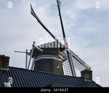Historic hulling and grist mill De Hoop in Holwerd, Friesland, with ...