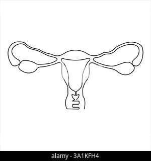Female reproductive uterus of continuous single line art drawing and ...