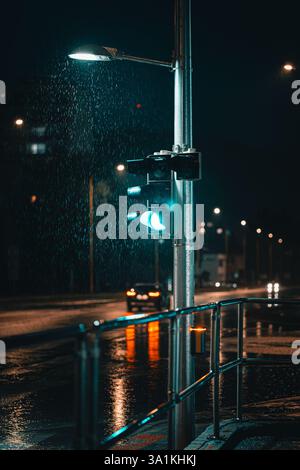 Road traffic in rainy night tunnel with cars and lights blur effect ...