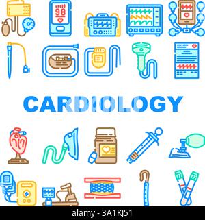 cardiology accessories ecg holter icons set vector Stock Vector Image ...