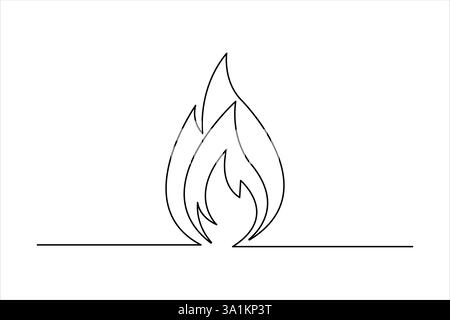 Fire continuous one line art drawing of flame shape, bonfire outline ...