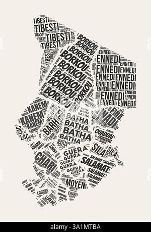 Chad regions word clouds. Country shape on textured background. Chad ...